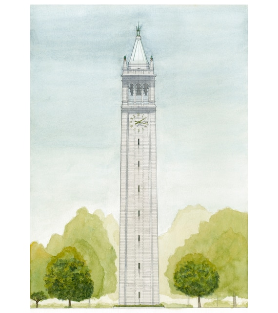 University of California Berkeley: Sather Tower Watercolor - Etsy