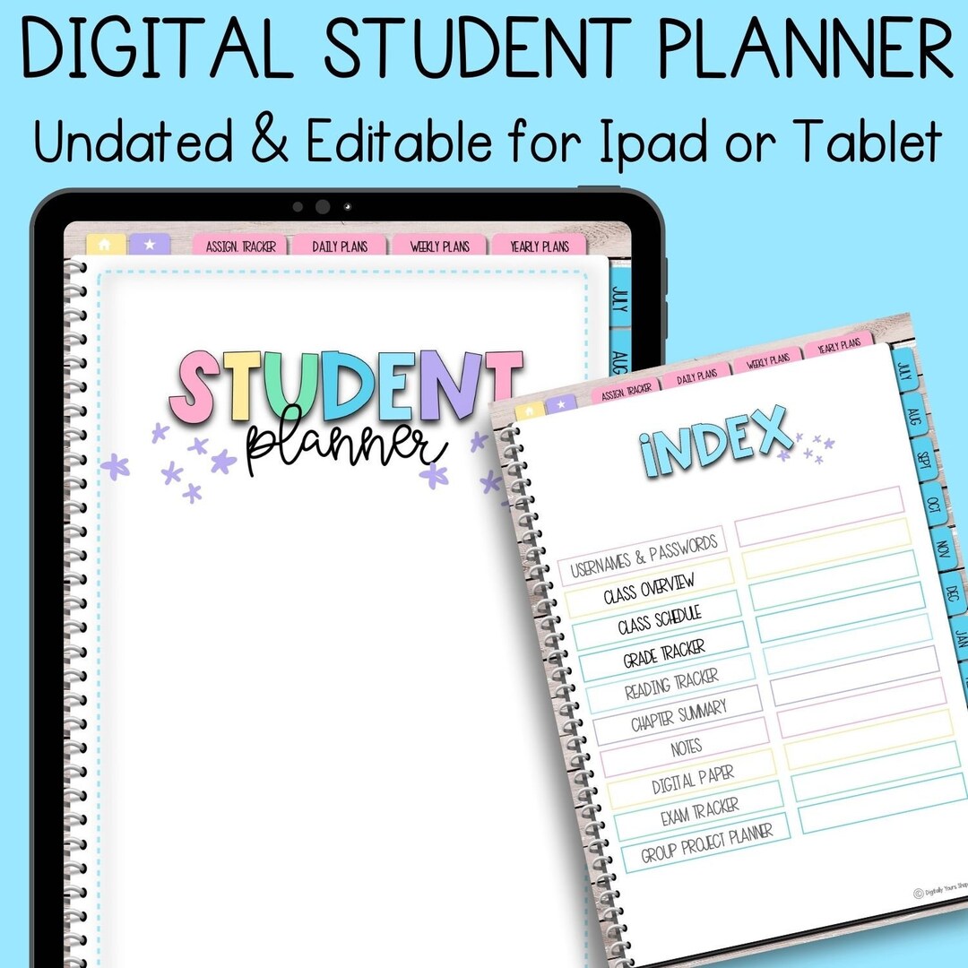 Digital Student Planner, Undated, for Ipad, Tablet, PDF Annotating App ...