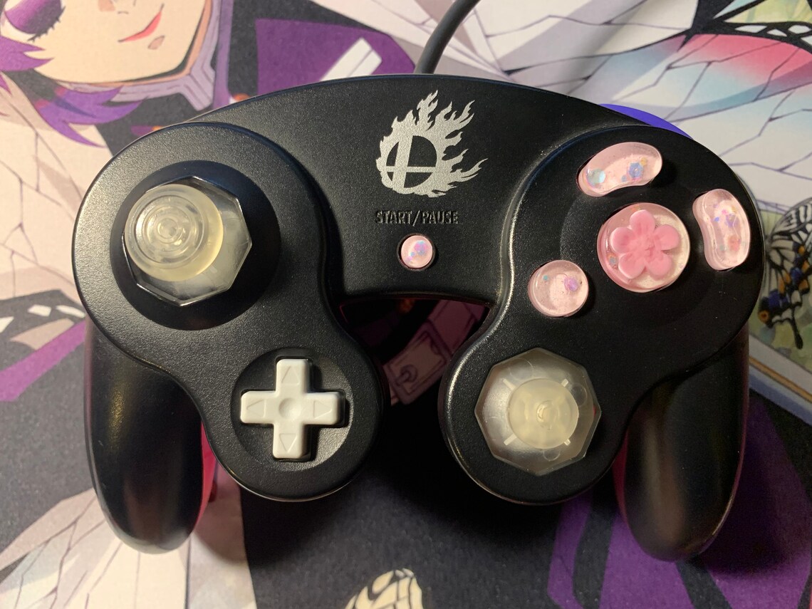 Black GameCube Controller w/ Custom Pink Flower Resin Buttons | Etsy