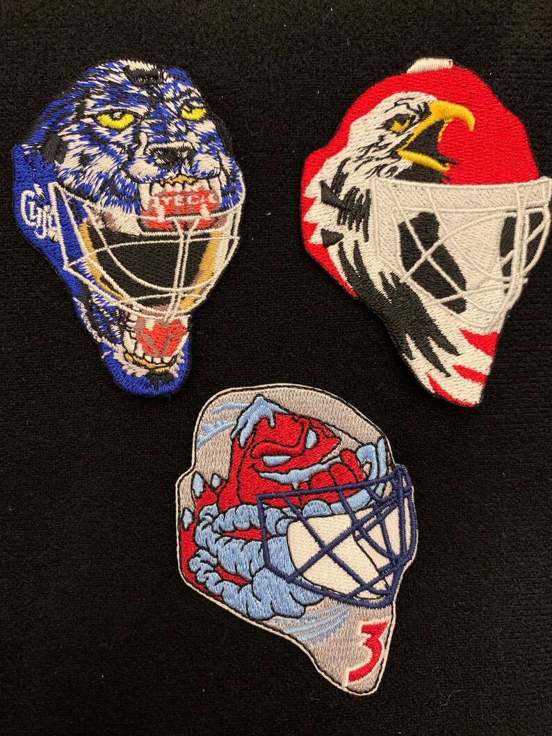 Retro Goalie Mask Rendition Iron on Patches - Etsy