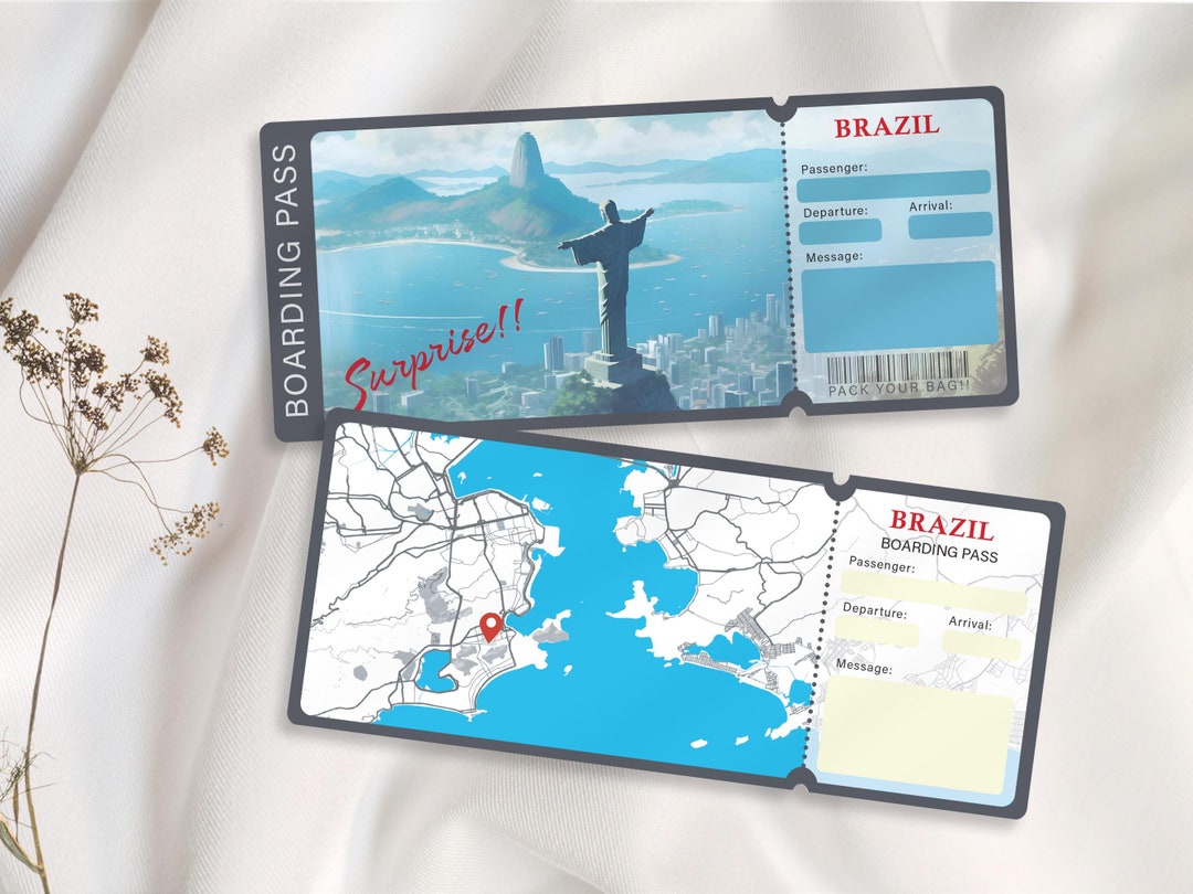 Editable Boarding Pass Template Travel to Brazil, Printable Plane ...