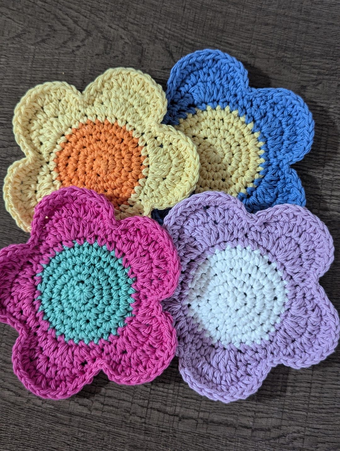 Crochet Cotton Daisy Flower Drink Coaster Trivet Spring Summer Floral ...