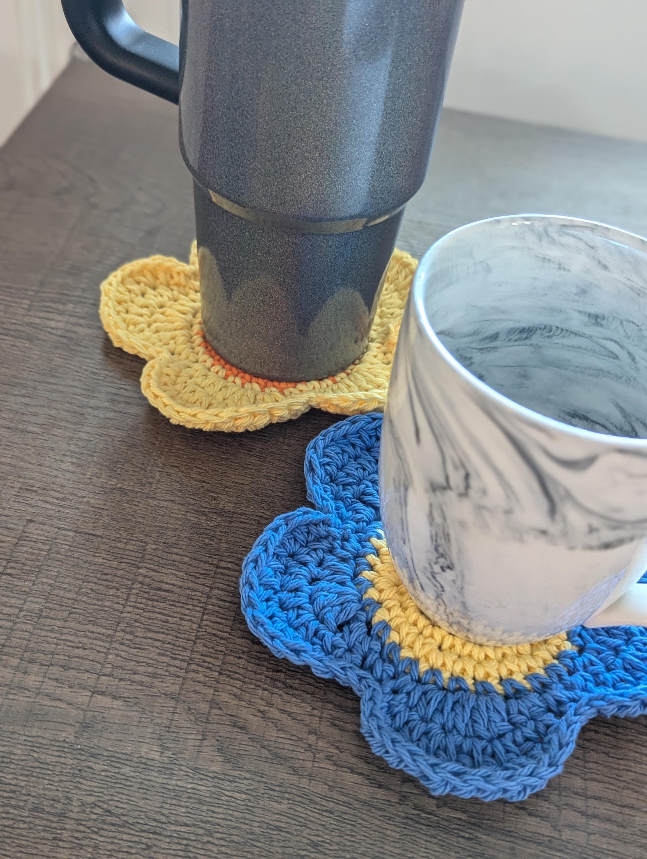 Crochet Cotton Daisy Flower Drink Coaster Trivet Spring Summer Floral ...
