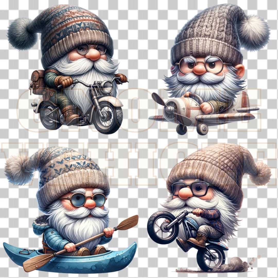 13 Cute Gnome in Vehicle PNG, Classic Car, Kayaks, Rockets, Motorcycles ...