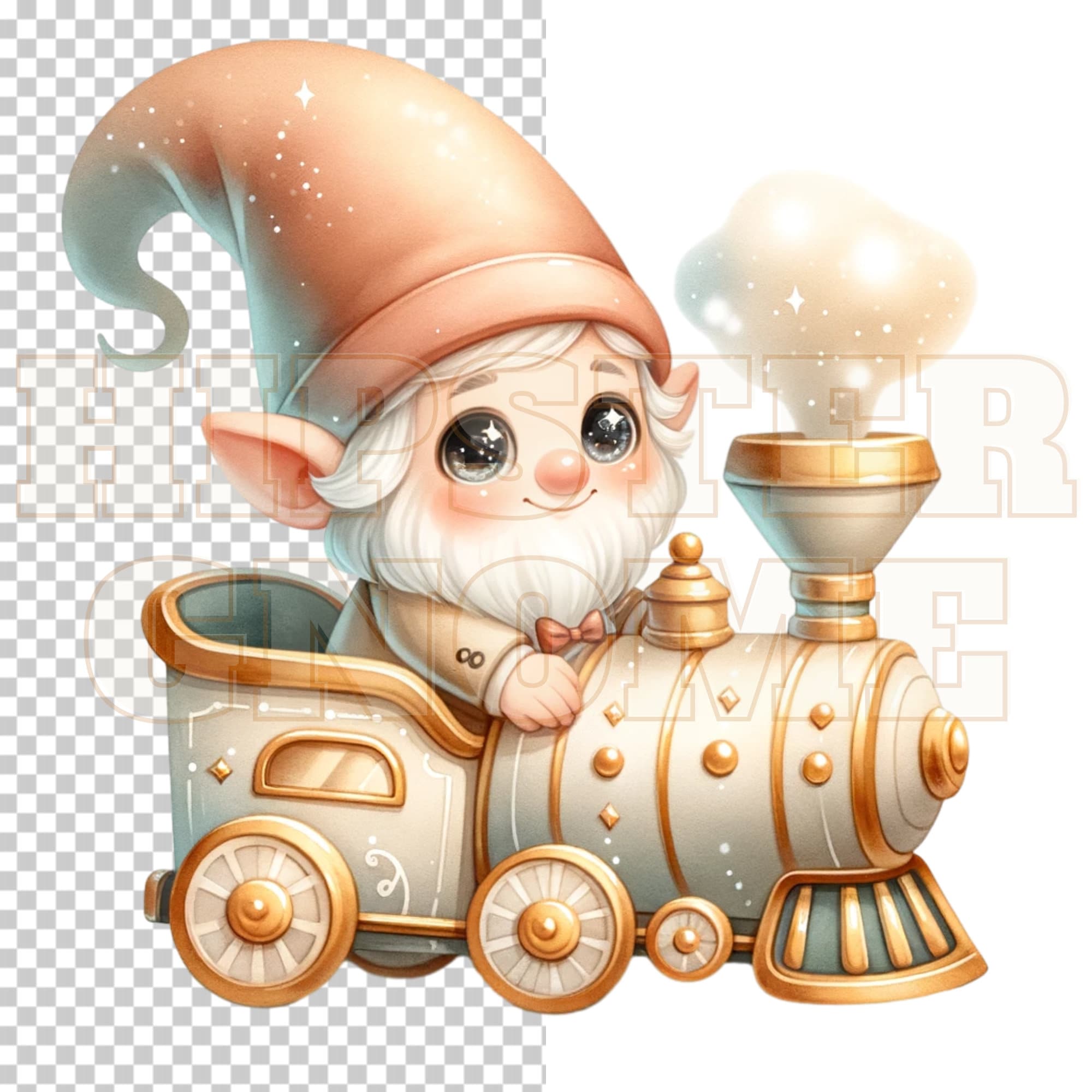 5 Adorable Whimsical Gnomes PNG, Captain Gnome Speed Boat, Vintage Car ...