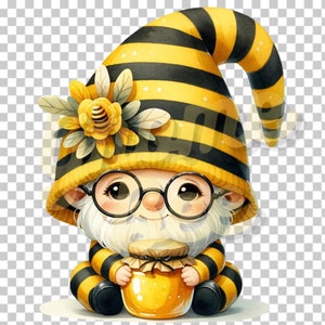 12 Whimsical Gnome Bee Costume Watercolor Flower Bee Clipart Bundles ...