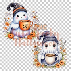Cute Spooky Ghost Halloween Clipart, Watercolor Ghost Autumn Design ...