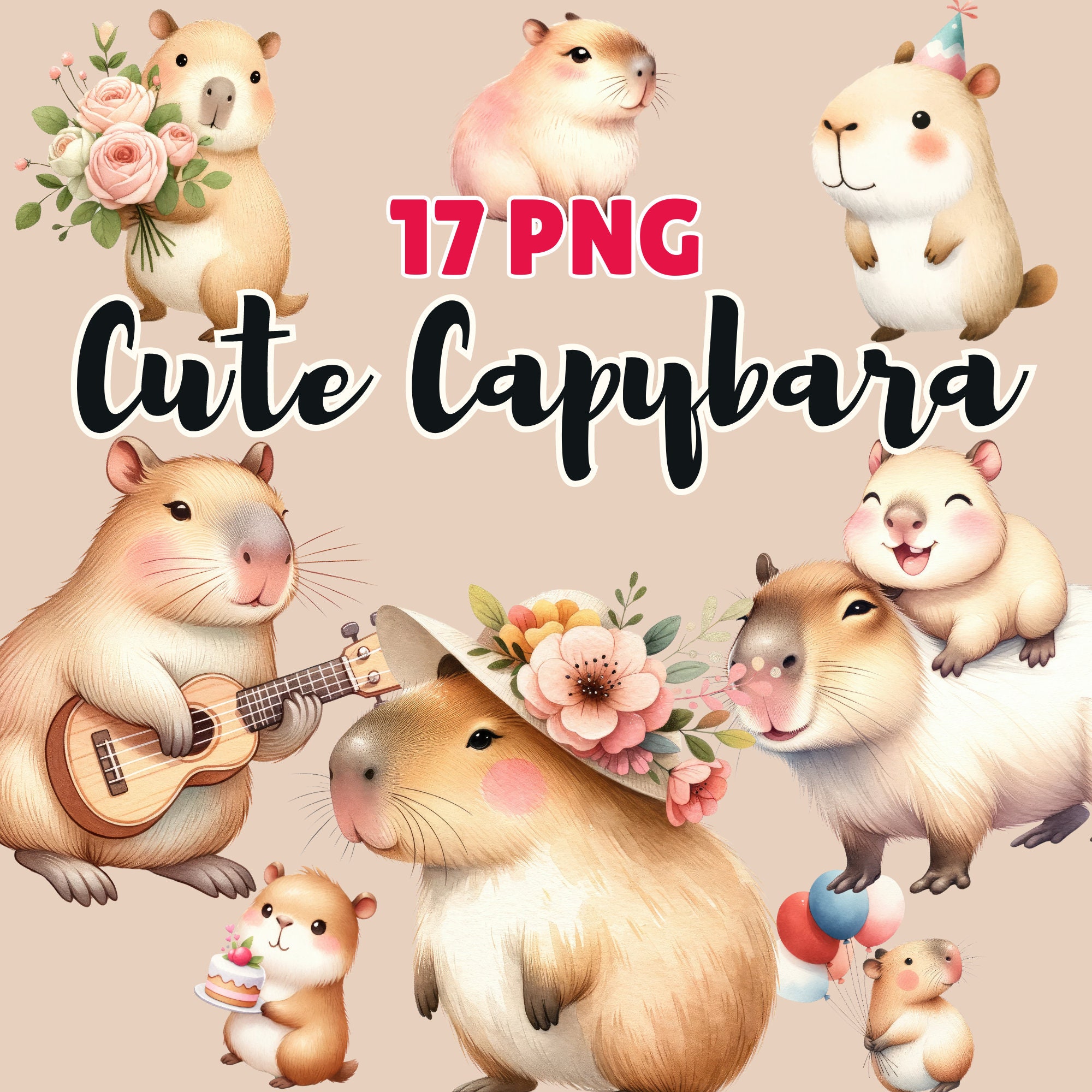 17 PNG Cute Capybara Clip Art, Bundle Capybara PNG for T-shirt, Mugs ...