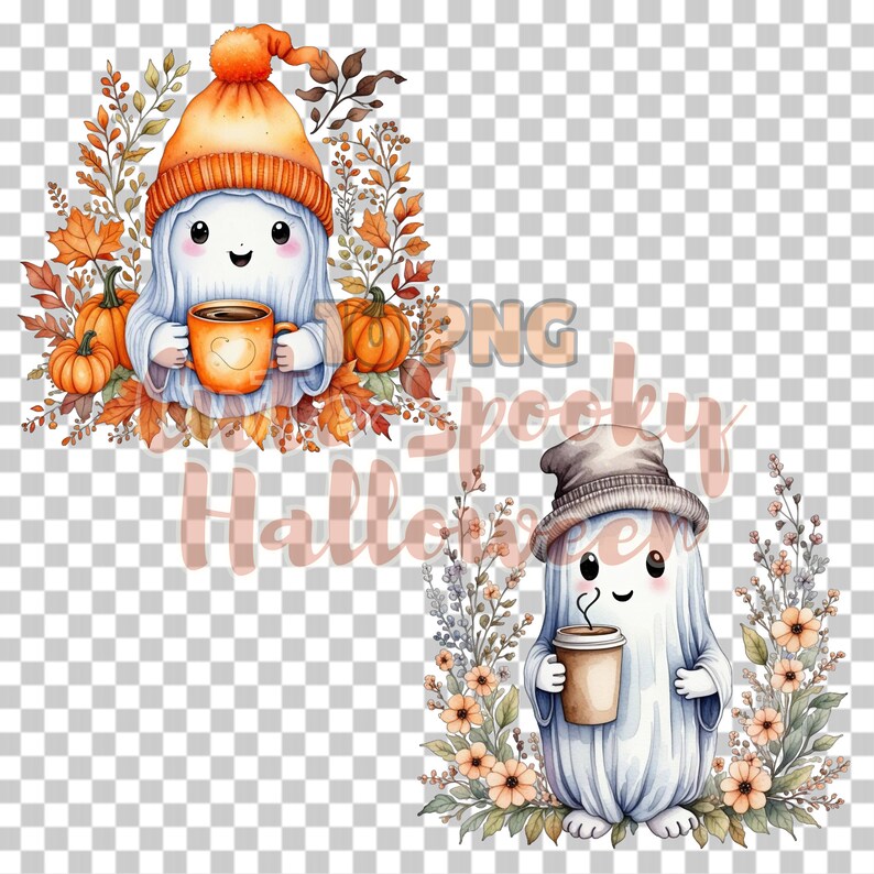 Cute Spooky Ghost Halloween Clipart, Watercolor Ghost Autumn Design ...