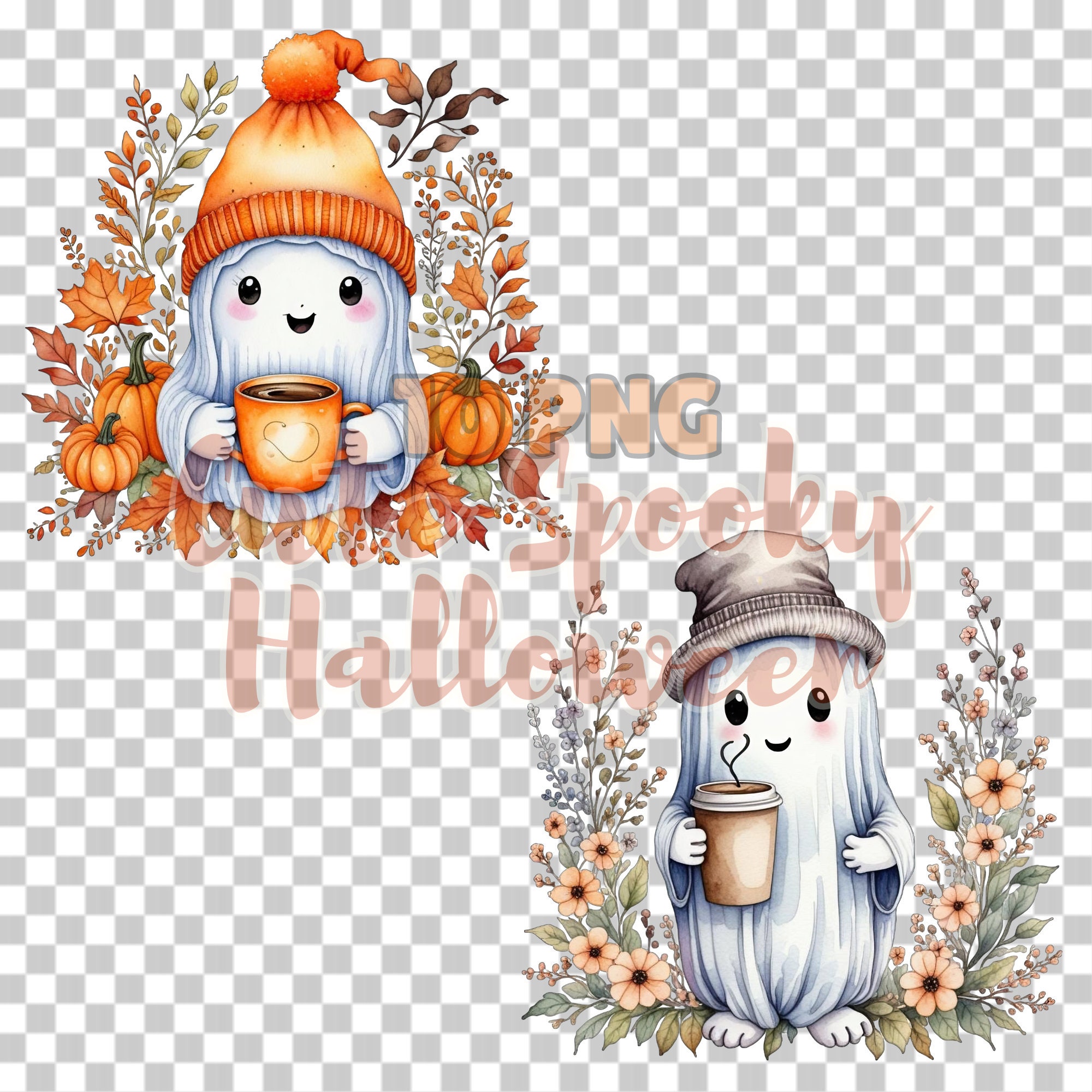 Cute Spooky Ghost Halloween Clipart, Watercolor Ghost Autumn Design ...
