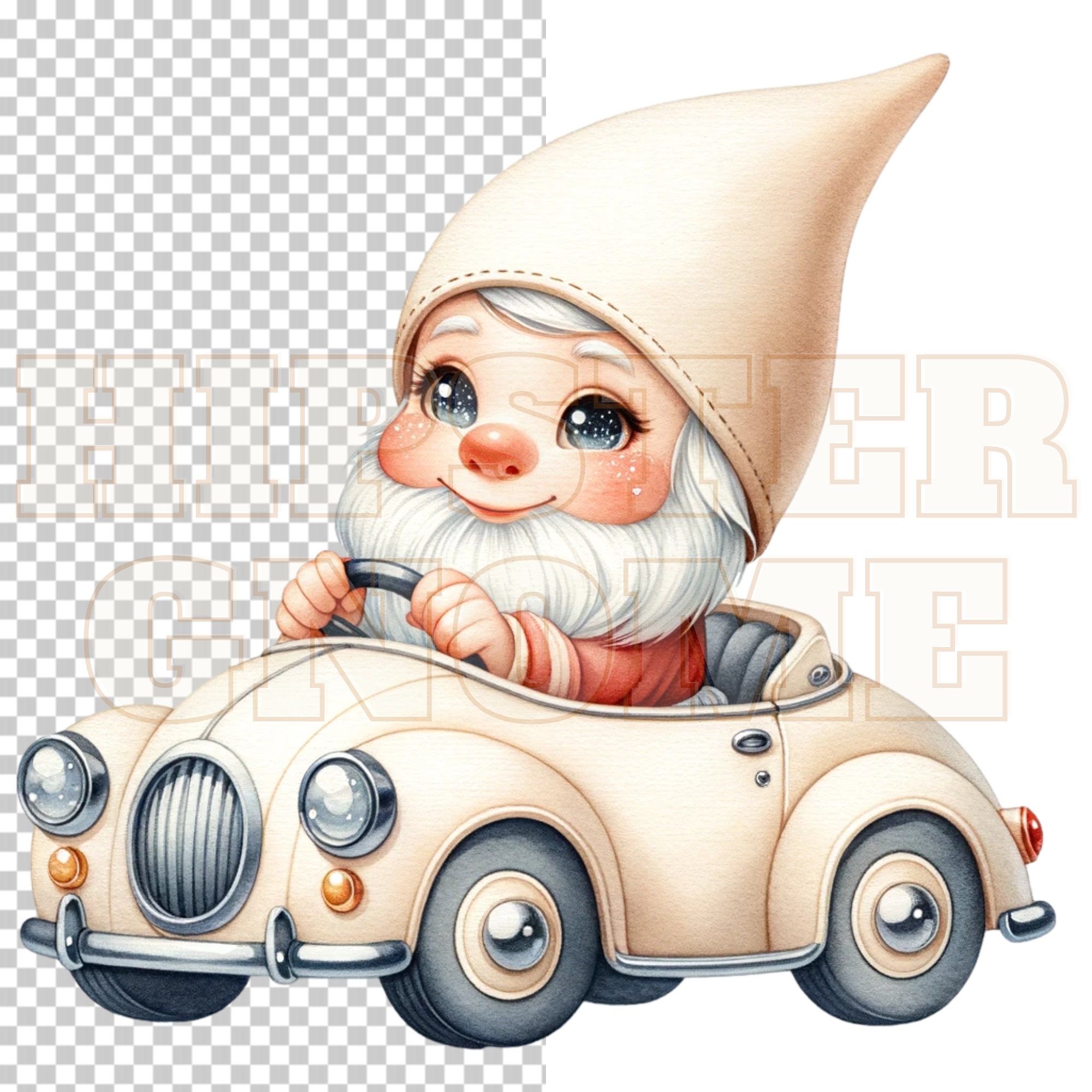 5 Adorable Whimsical Gnomes PNG, Captain Gnome Speed Boat, Vintage Car ...