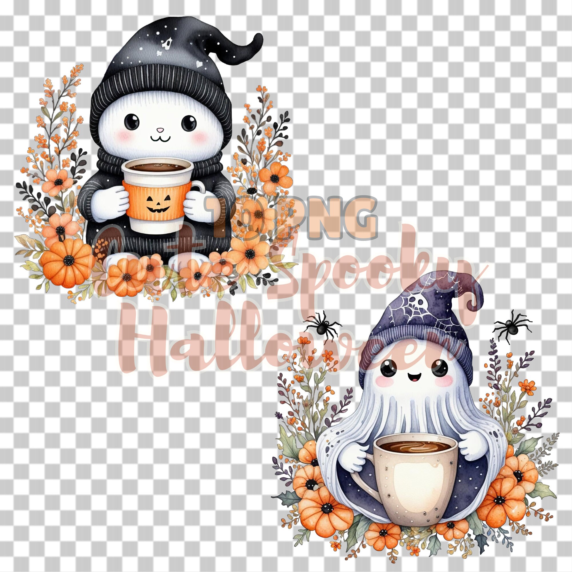 Cute Spooky Ghost Halloween Clipart, Watercolor Ghost Autumn Design ...