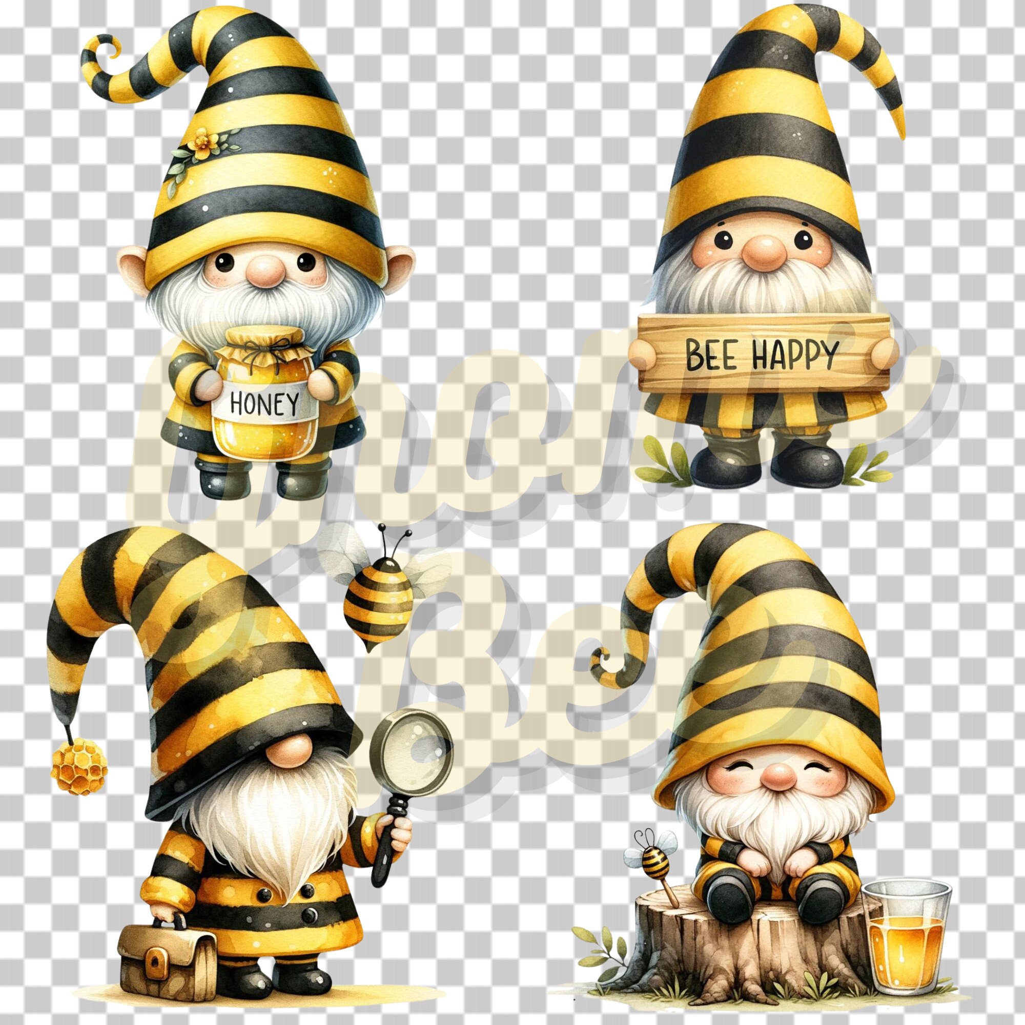 12 Whimsical Gnome Bee Costume Watercolor Flower Bee Clipart Bundles ...