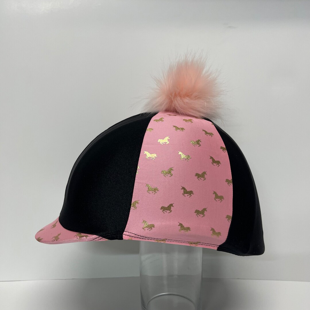 Horse RIDING COVER in Black With Pink & Gold Unicorn Print Lycra With a ...