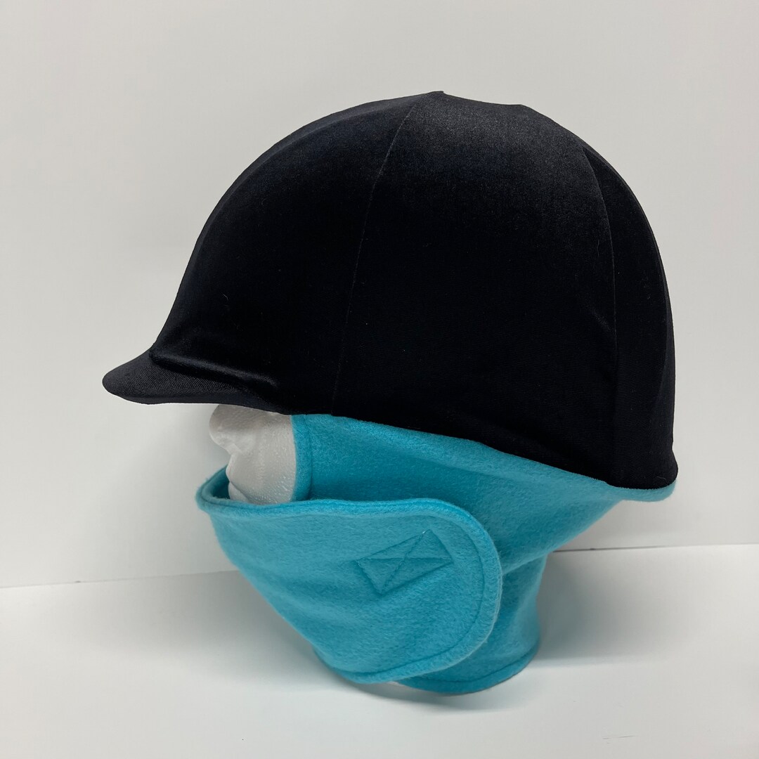 WINTER RIDING HELMET Cover in Black Velvet With Attached Turquoise ...