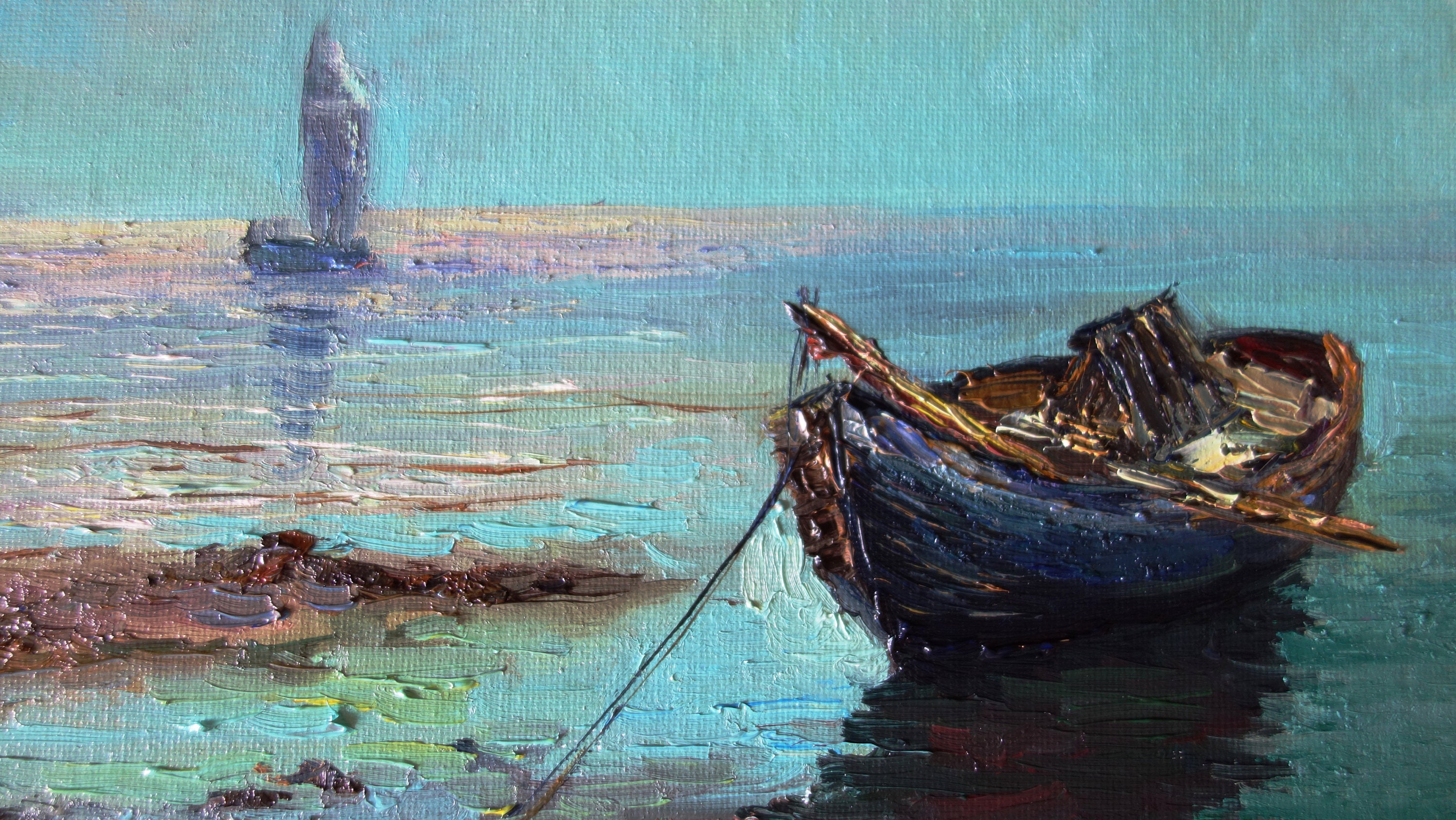 Fishing Boat Oil Painting Seascape Original Art Nautical | Etsy