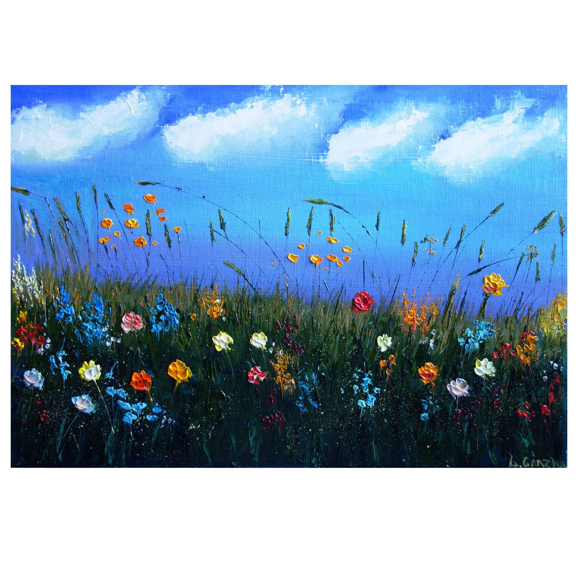Flower Meadow Painting Original Oil Landscape Artwork Floral | Etsy