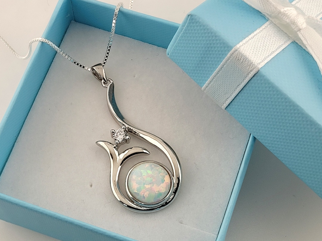White Opal Whale Tale Necklace, Stunning .925 Sterling Silver - Etsy