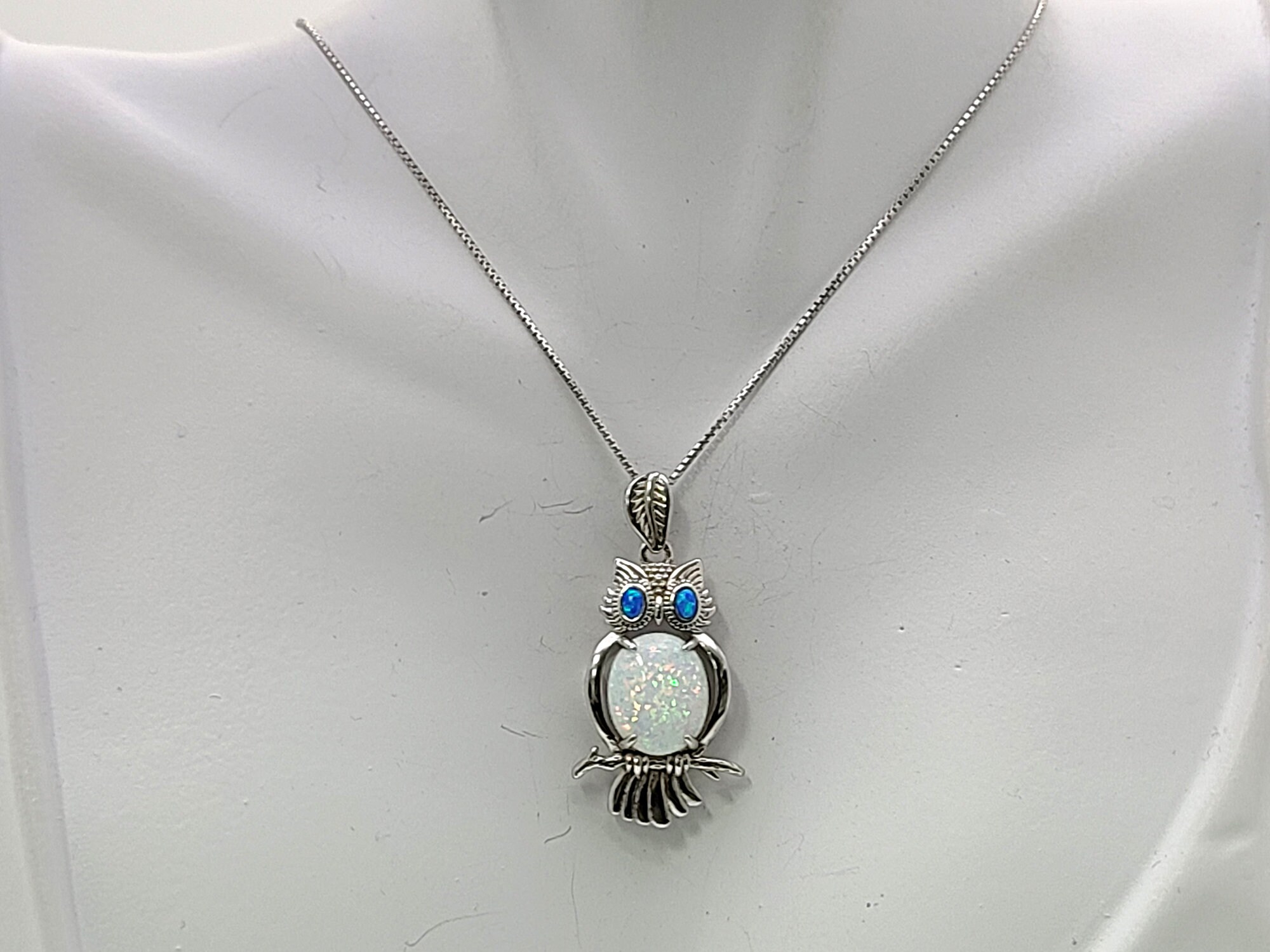 White Opal Owl Necklace With Blue Opal Eyes. 16 or 18 | Etsy