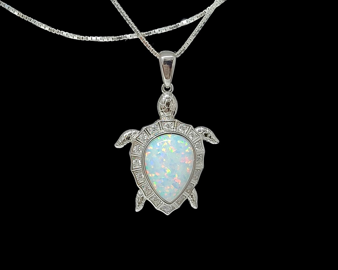 White Opal 10x14mm Pear Shaped Sea Turtle Necklace . 16 or 18" Long ...
