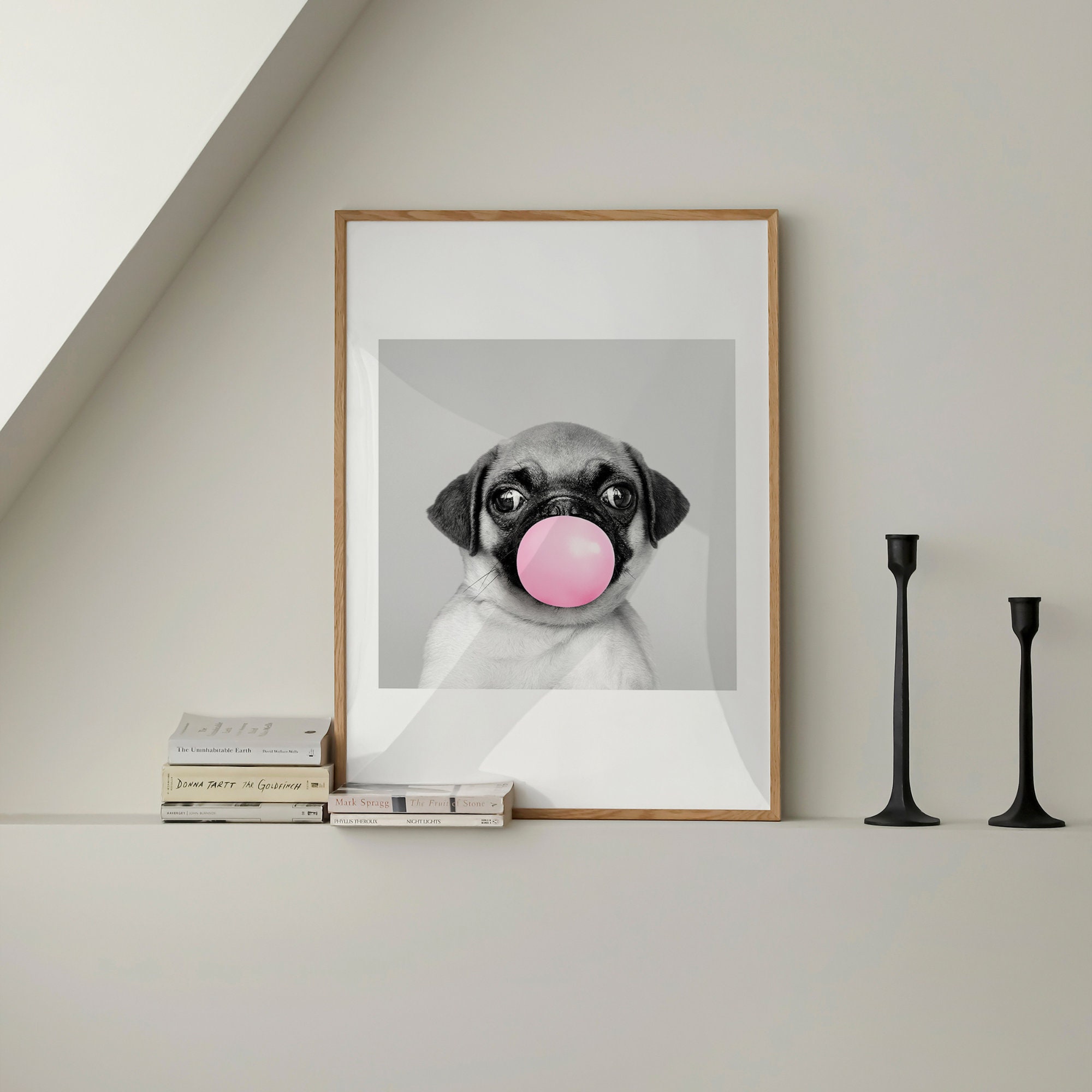 Cute Pug Art Pink Bubble Gum Art Modern and Classy Elegant - Etsy