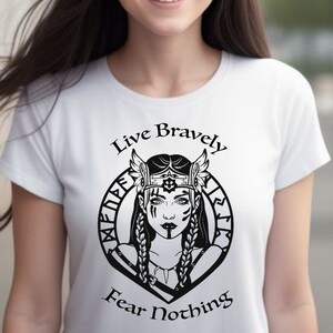 Norse Viking T-shirt, Viking Warrior T-shirt, Live Bravely Fear Nothing ...