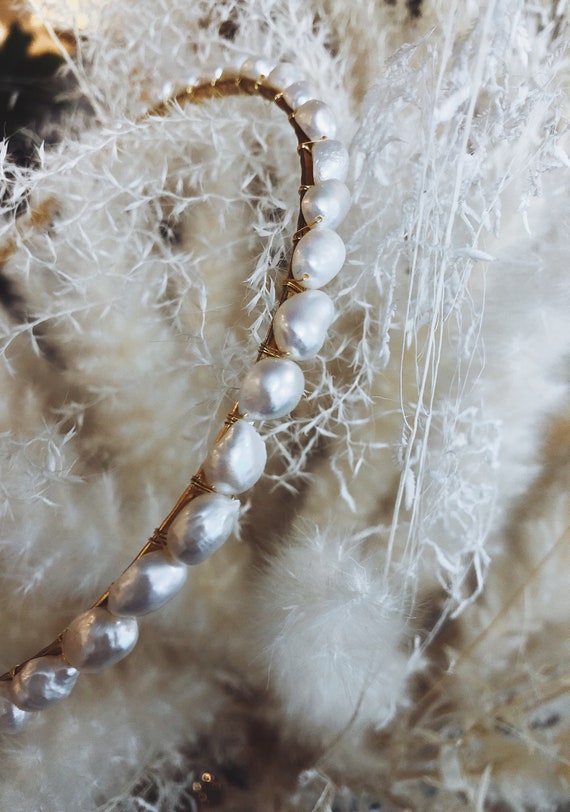 Addy Large Real Pearl Headband Crystal Bridal Halo Simple - Etsy