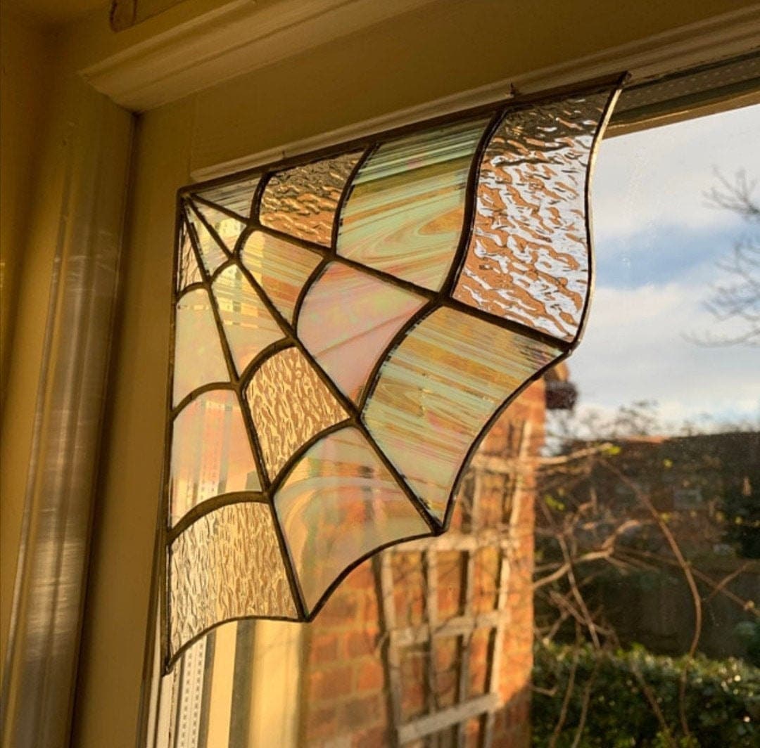 Stained Glass Spider Web Corner Decor - Nature Inspired Window Art - Etsy