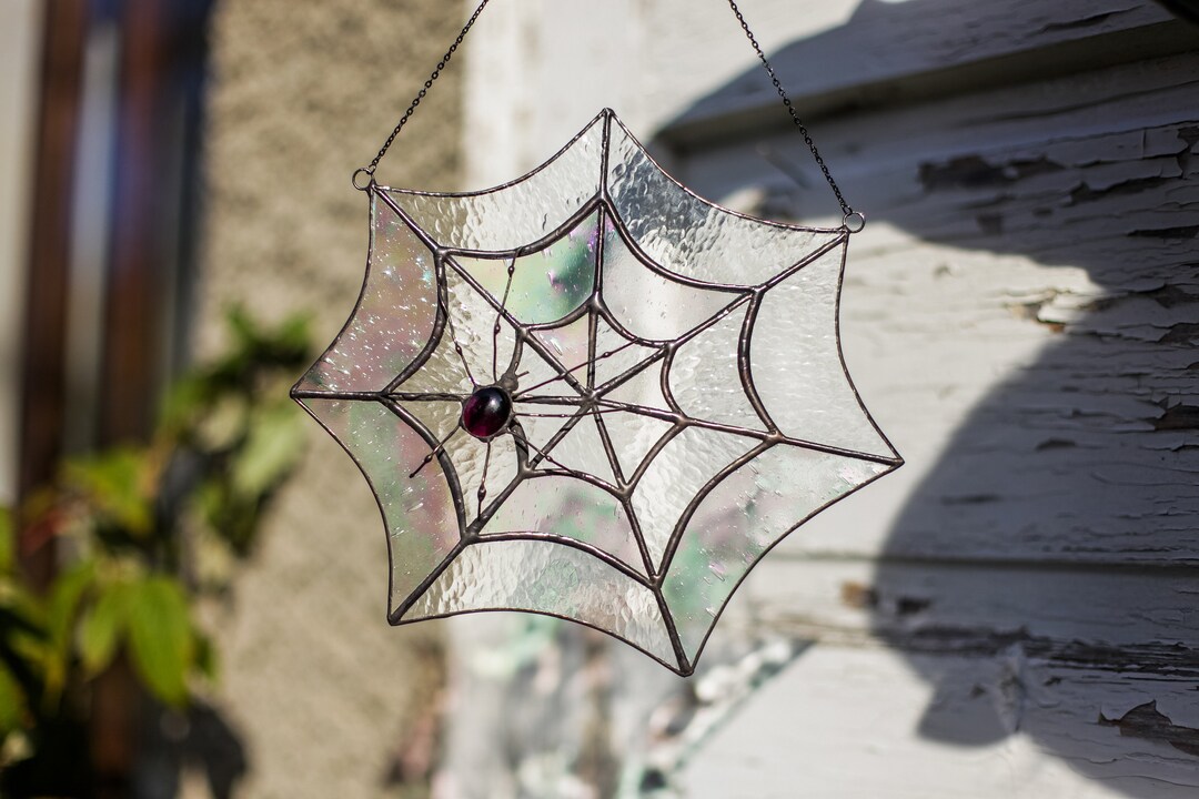 Spider Web Corner, Stained Glass Suncatcher, Stained Glass Spiderweb ...