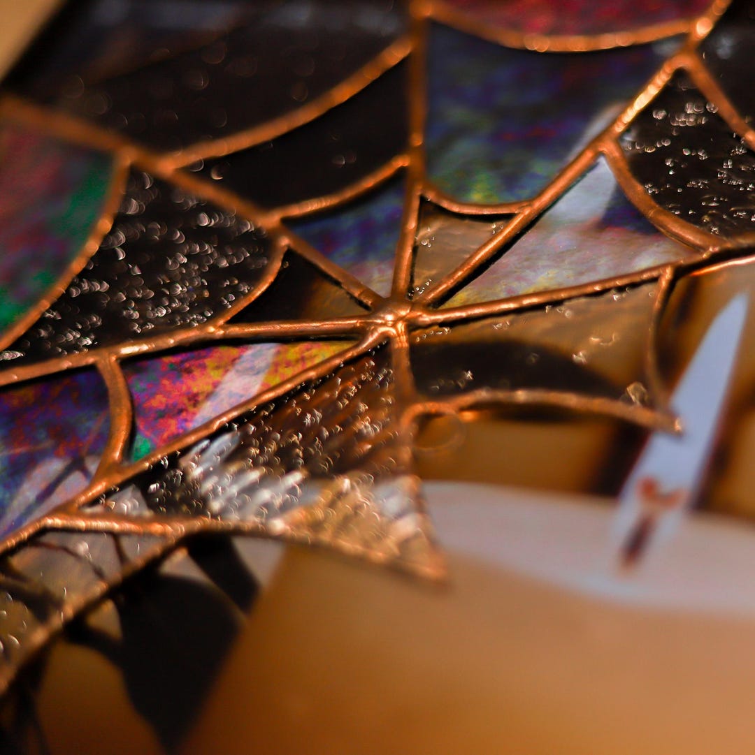 SPIDER WEB CORNER - Halloween Suncatcher - Fall Stained Glass - Pumpkin ...