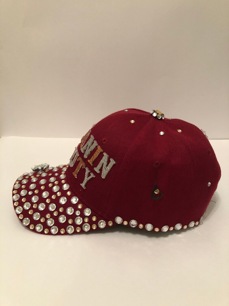 Burgundy 'melanin Beauty' 6 Panel Bling Baseball Cap With Gold and ...