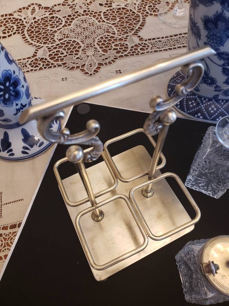 Silver Plated EPNS Rogers Cut Glass Cruet Condiment Set & Caddy in ...