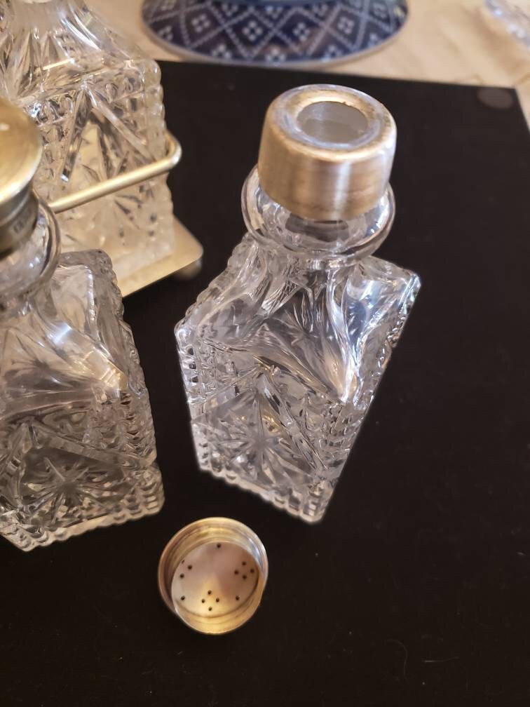 Silver Plated EPNS Rogers Cut Glass Cruet Condiment Set & Caddy in ...
