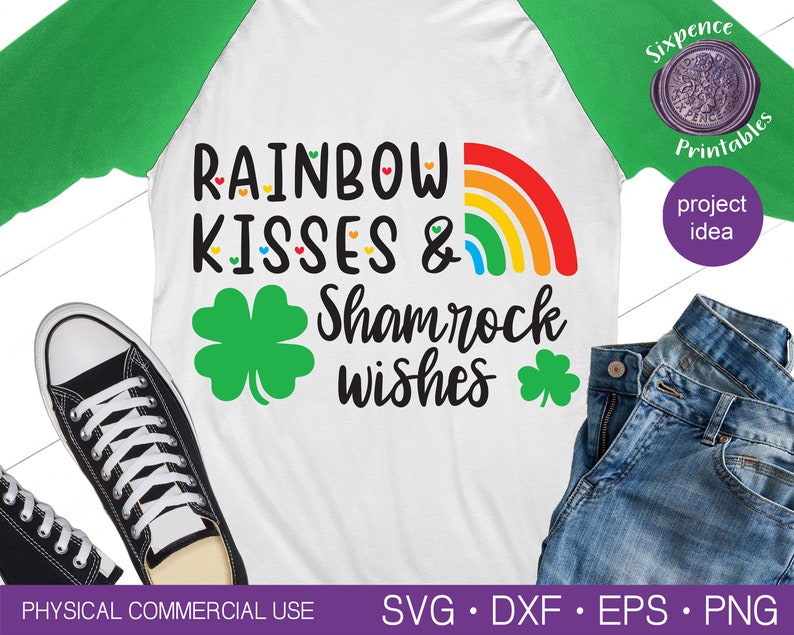 RAINBOW KISSES & SHAMROCK Wishes Svg Shamrock Svg St Patricks Png ...