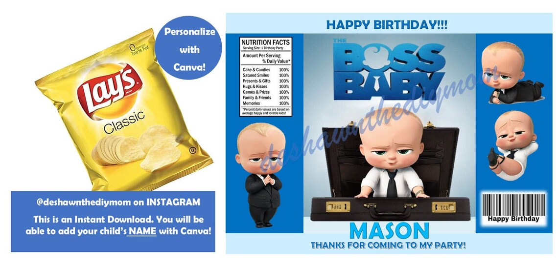 Boss Baby Chip Bag/ INSTANT DOWNLOAD/ EDITABLE/ Birthday | Etsy Boss Baby Chip Bag/ INSTANT DOWNLOAD/ EDITABLE/ Birthday | Etsy