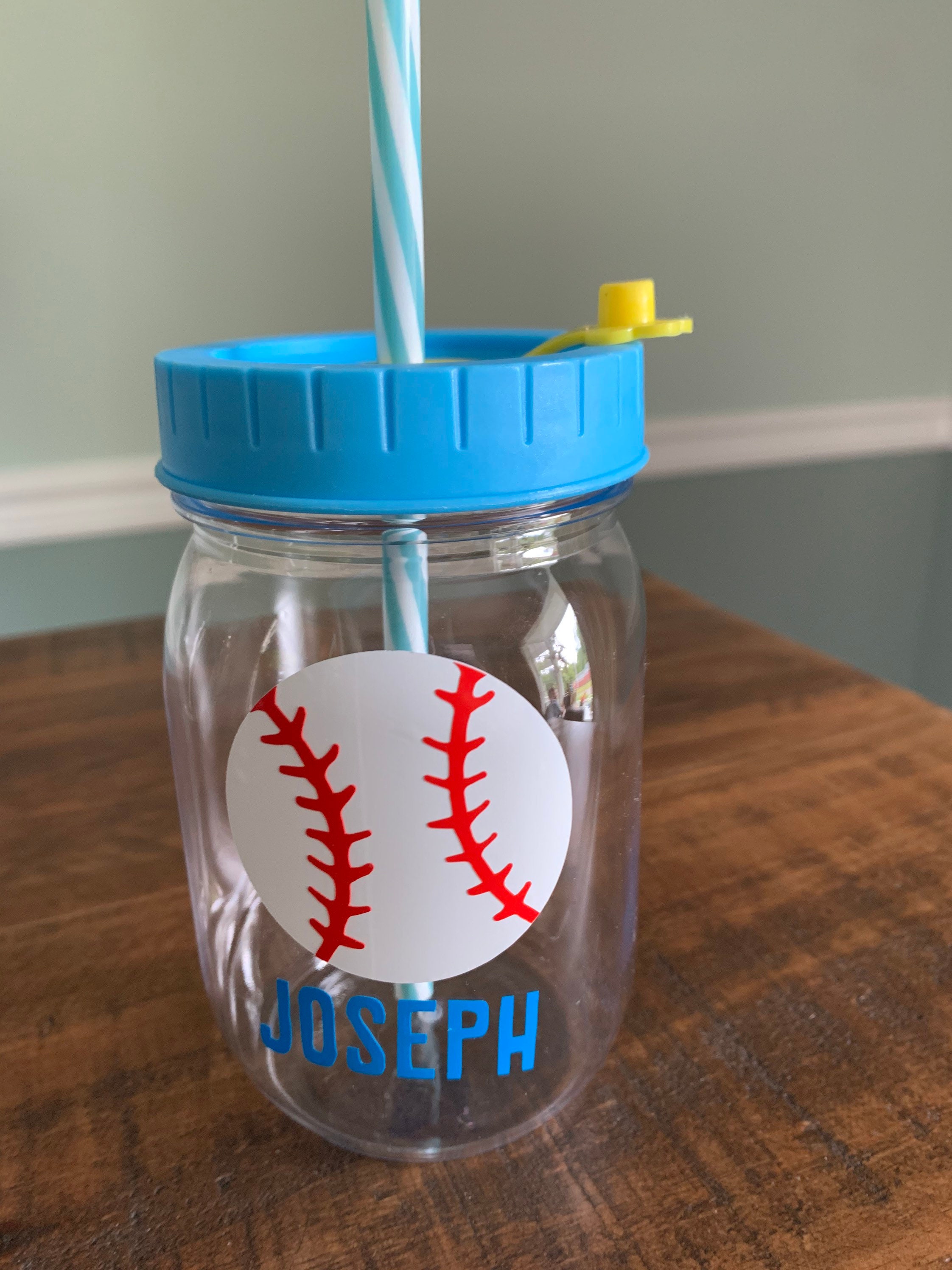 Kids Personalized Mason Jar with lid and straw Kids Party | Etsy
