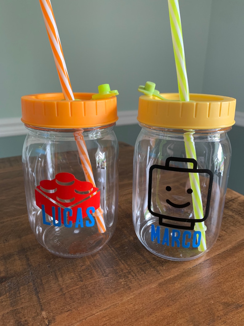Kids Personalized Mason Jar With Lid and Straw Kids Party - Etsy