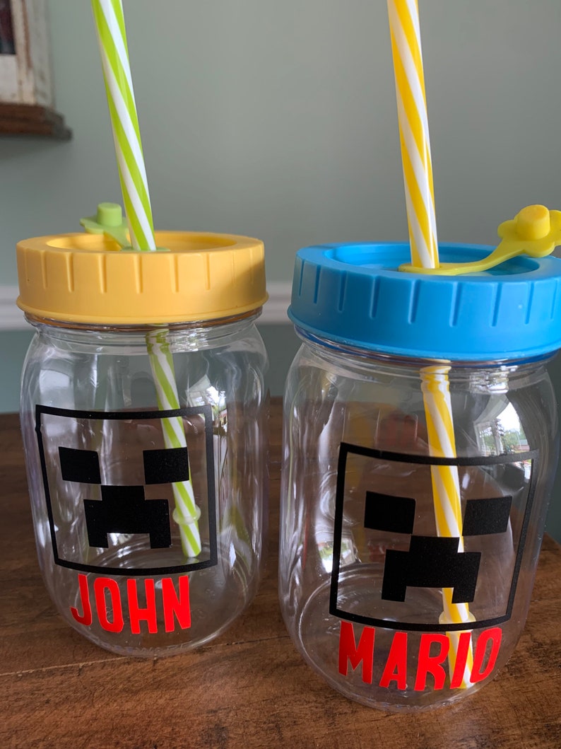 Kids Personalized Mason Jar With Lid and Straw Kids Party | Etsy
