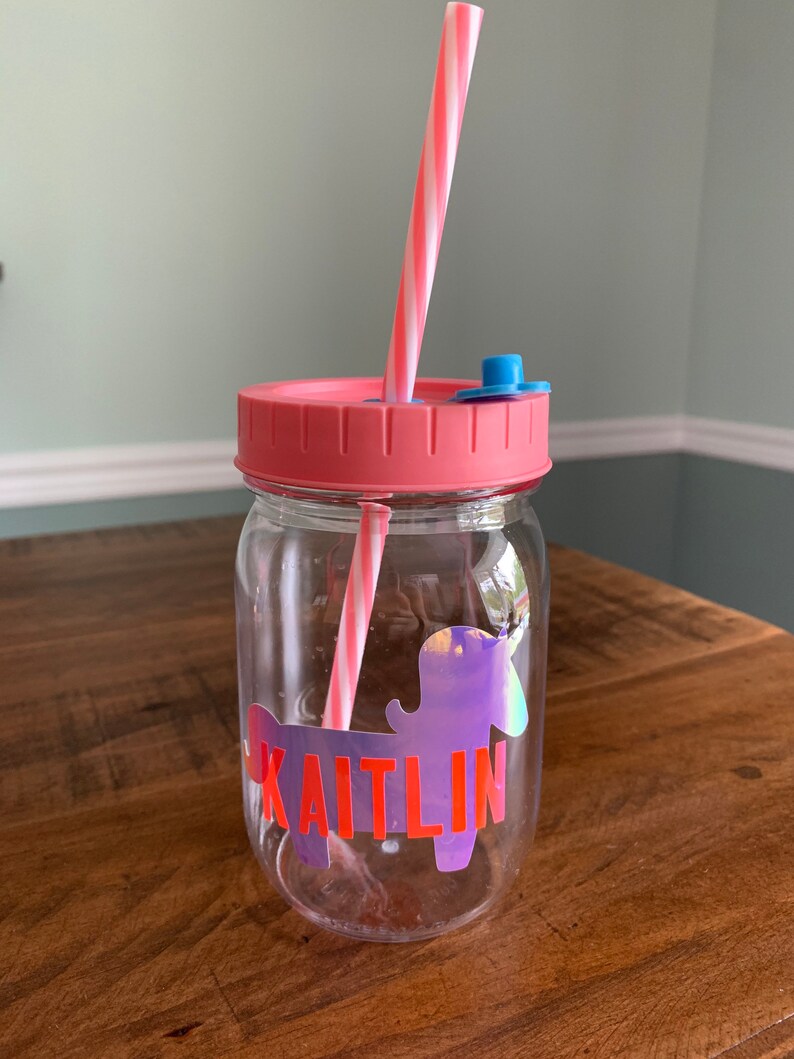 Kids Personalized Mason Jar With Lid and Straw Kids Party | Etsy