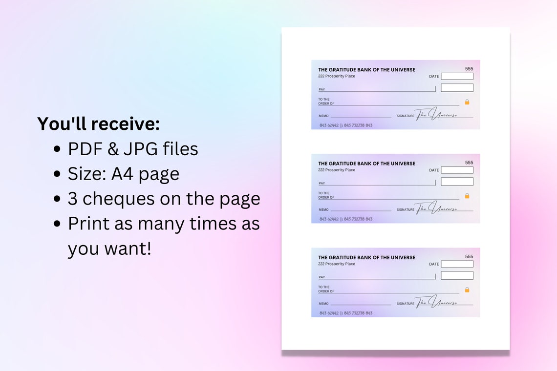 Printable Manifestation Cheque: Magic Check, Instant Download, the ...