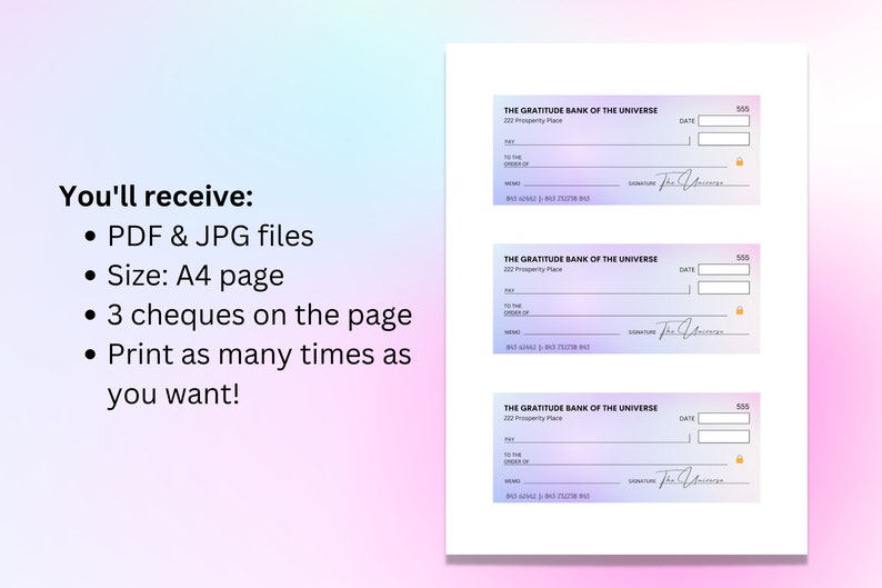 Printable Manifestation Cheque: Magic Check, Instant Download, the ...