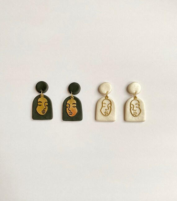 Face Polymer Clay Earrings POLYMER CLAY EARRINGS Face Earrings Modern Clay Earrings Polymer Clay Earring Clay Earrings Boho Face Etsy