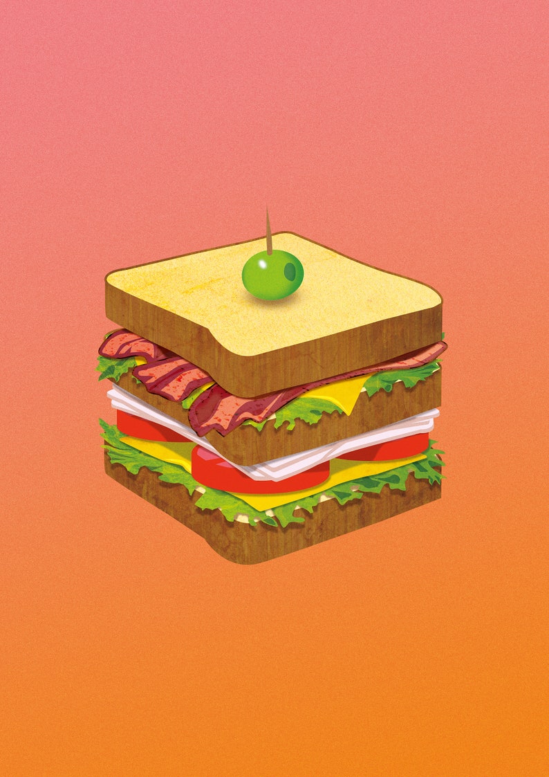 Illustrated Club Sandwich on Hot Pink Background. Retro Style Poster ...