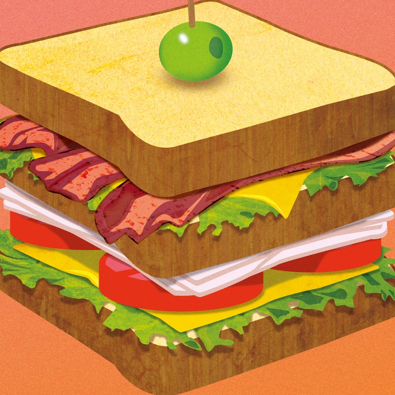 Illustrated Club Sandwich on Hot Pink Background. Retro Style Poster ...