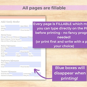 Emergency Binder Printable and Fillable, in Case of Emergency Family ...