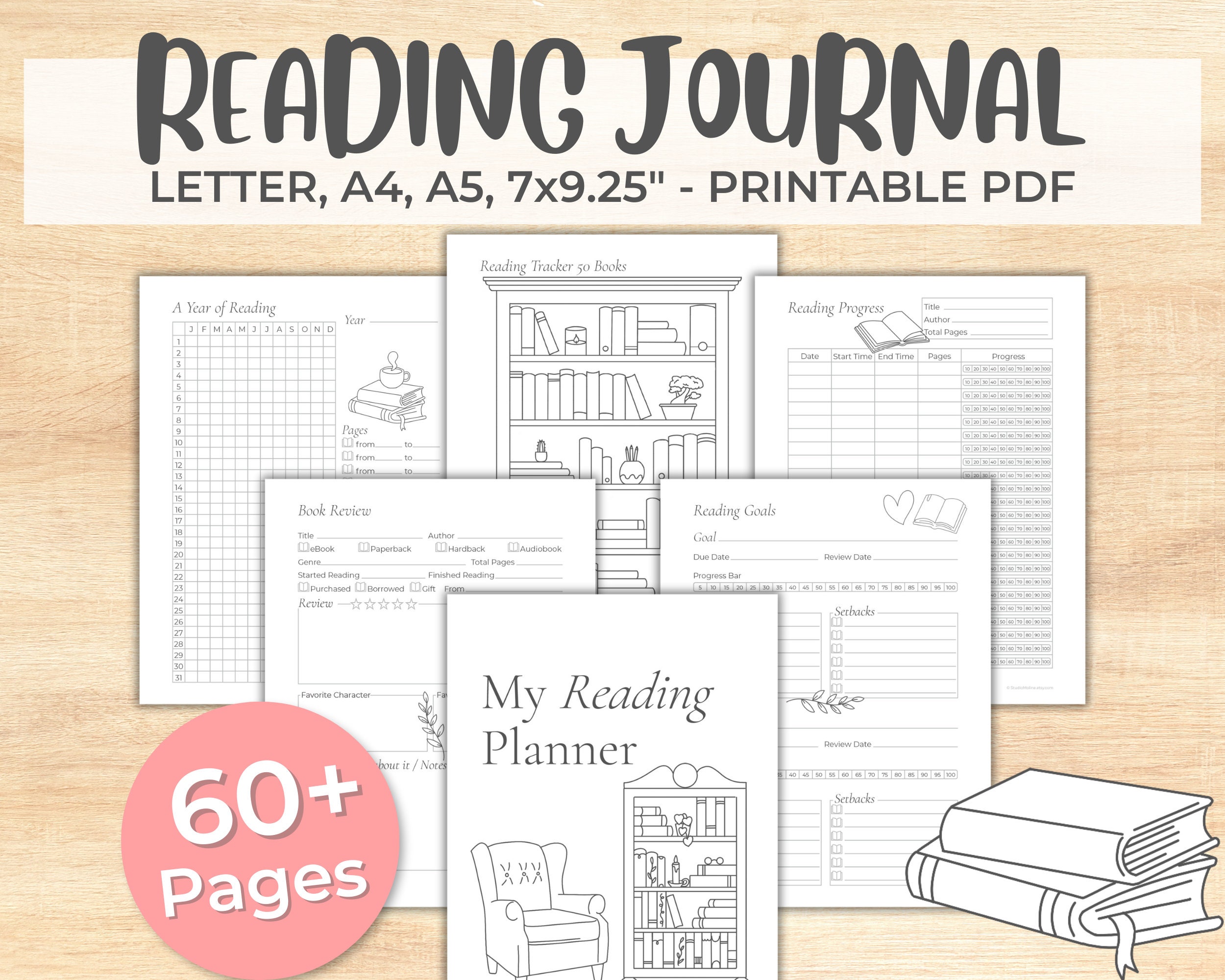 Reading Journal Printable PDF Reading Planner Book Review - Etsy