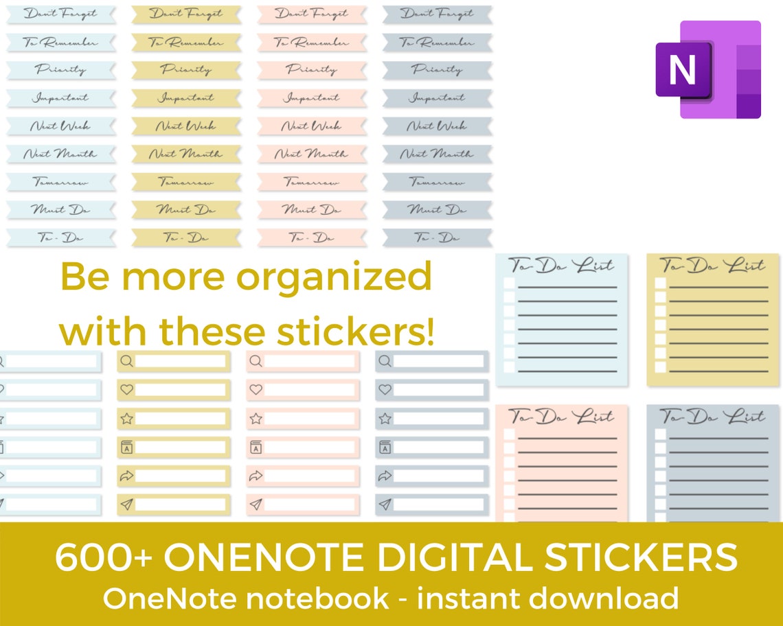 Onenote Digital Stickers One Note Planner Stickers - Etsy
