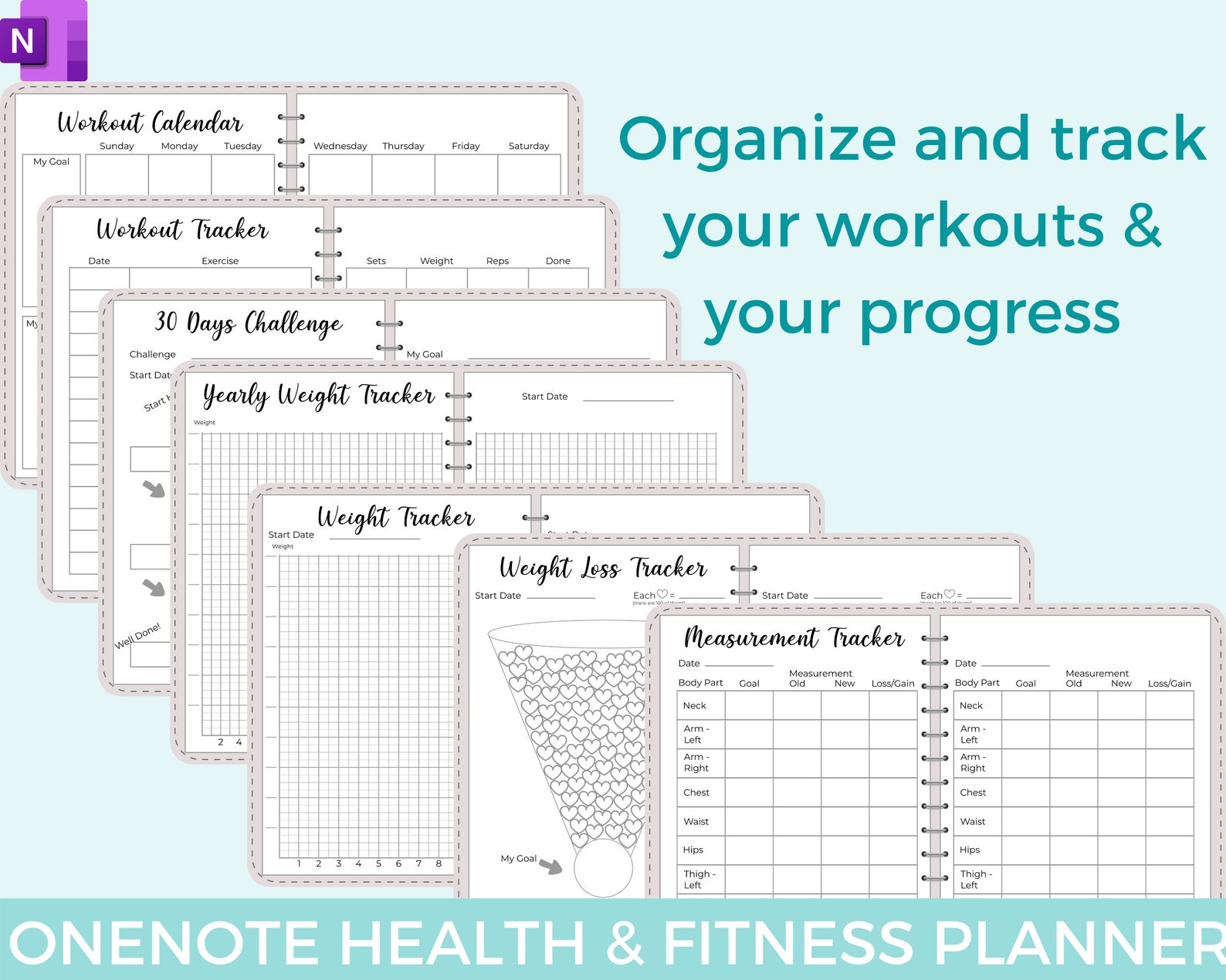 Onenote Fitness Planner, Weight Loss Journal, One Note, Exercise ...
