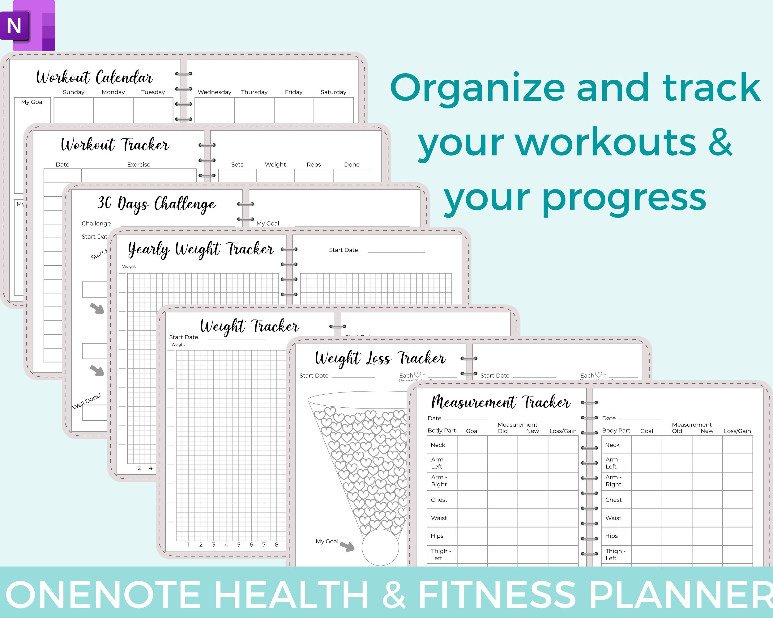 Onenote Fitness Planner Weight Loss Journal One Note - Etsy UK