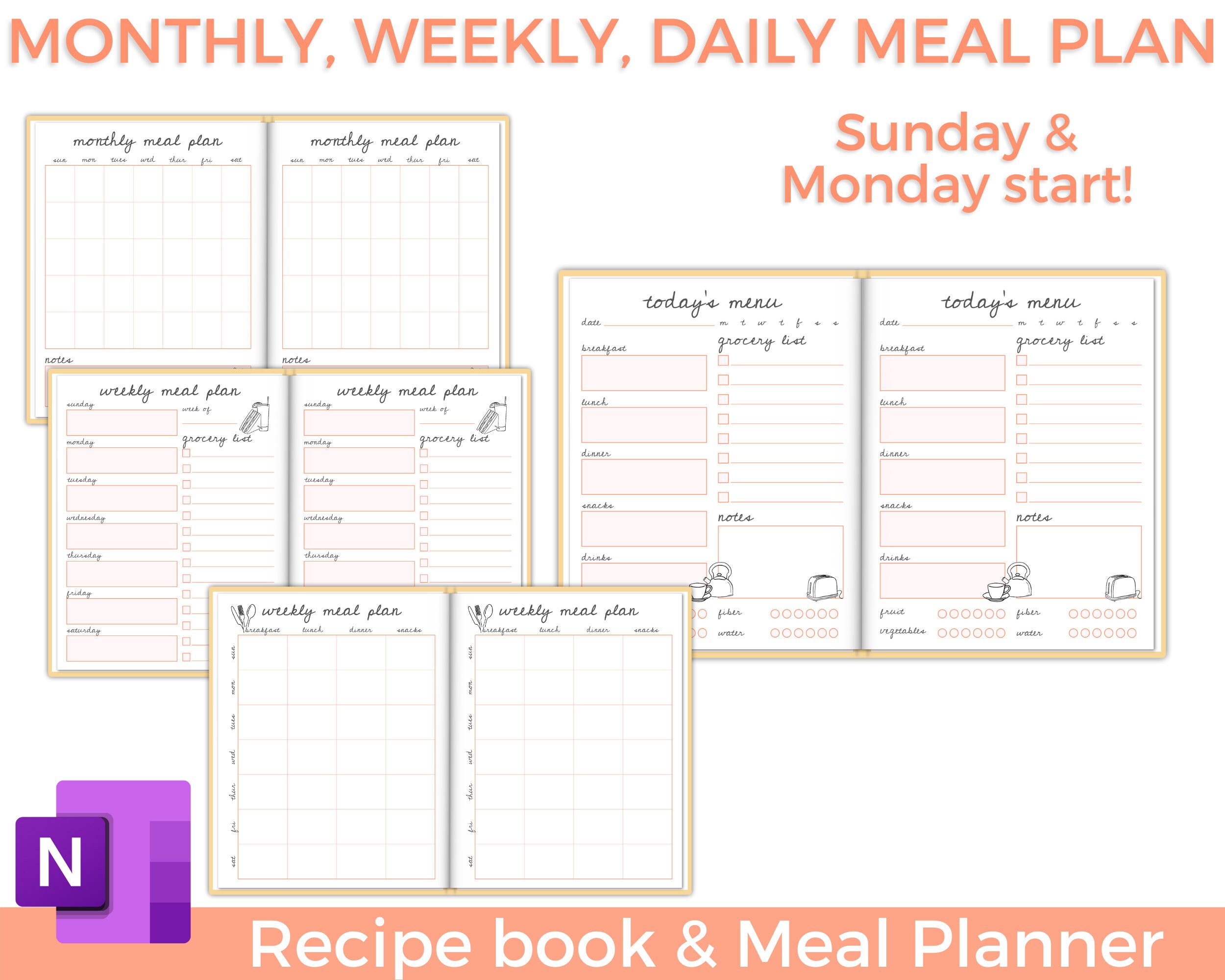 Onenote Meal Planner, Digital Recipe Book Templates, Cookbook Templates ...